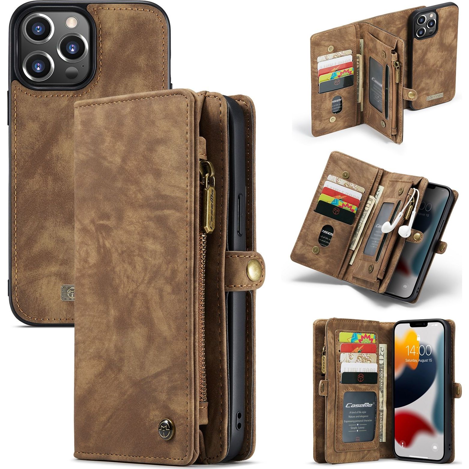 Caseme 008 iPhone 13 Pro Max Hülle Abnehmbare 2in1 Klapphülle Geldbörse - Braun 614528 ...