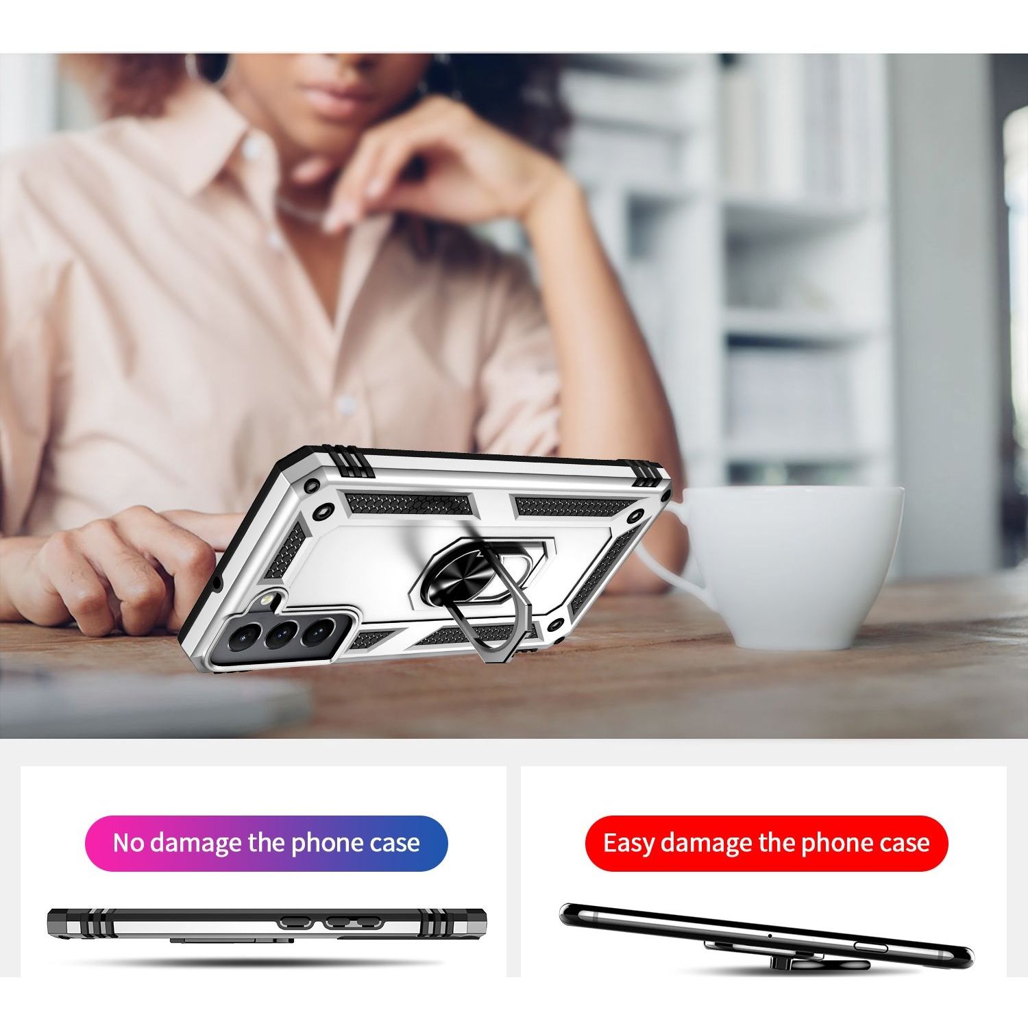 Mobigear Armor Ring Samsung Galaxy S22 Plus Hülle Hardcase Backcover Stoßfest mit Ringhalter ...