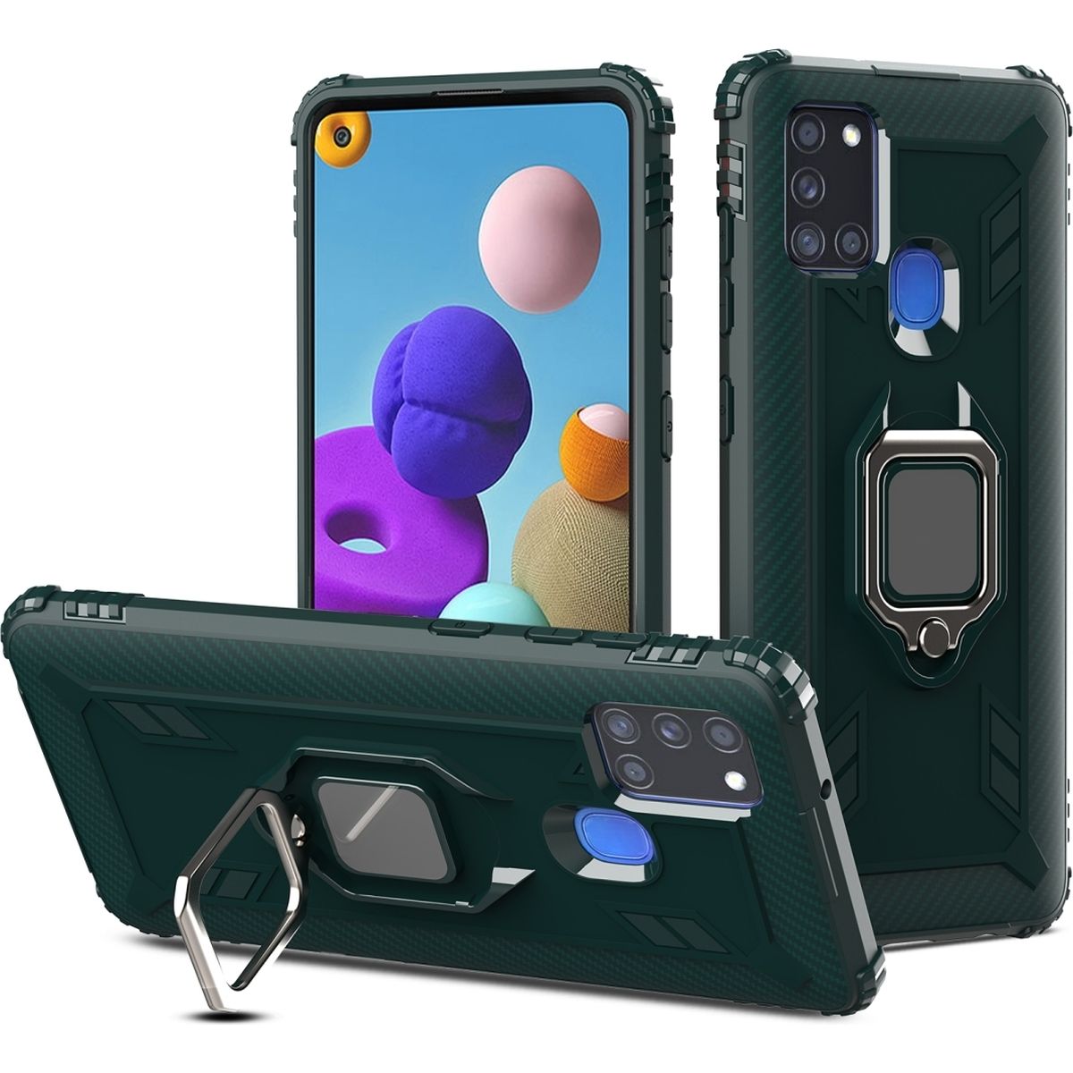 Mobigear Armor Ring Samsung Galaxy A21s Hülle Hardcase Backcover Stoßfest mit Ringhalter - Grün ...
